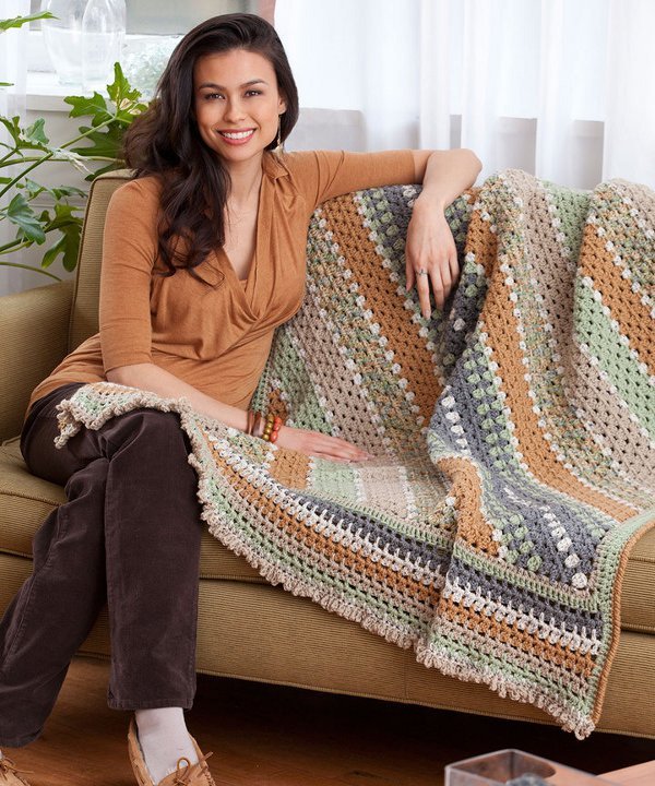 Autumn Harvest Striped Throw | AllFreeCrochetAfghanPatterns.com
