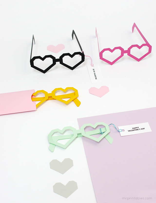 Happy Valentine's Day Printable Heart Glasses | AllFreePaperCrafts.com