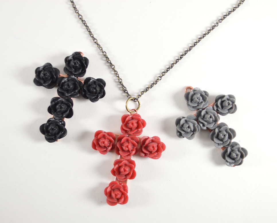 Chained Flower Cross Necklace | AllFreeJewelryMaking.com