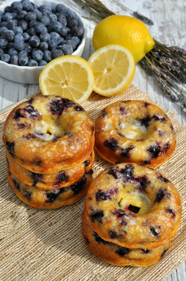 Skinny Lemon Blueberry Donuts with Lavender Glaze | FaveHealthyRecipes.com