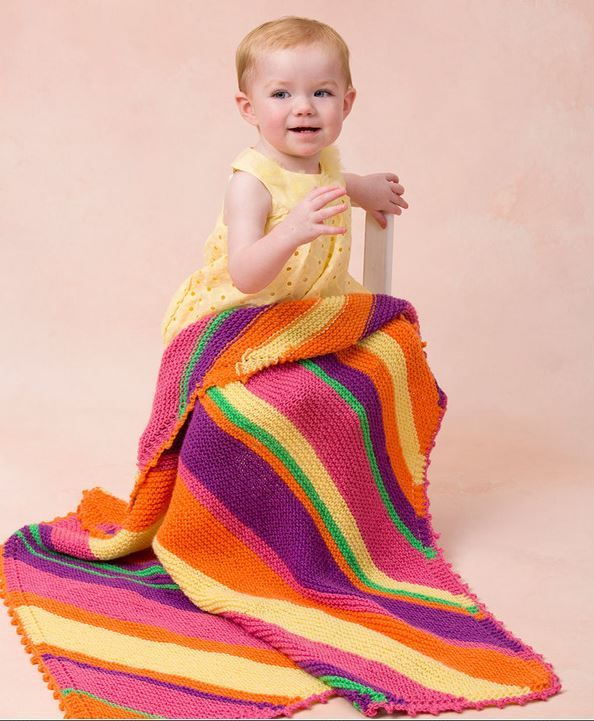 Bright Stripes Baby Blanket | AllFreeKnitting.com