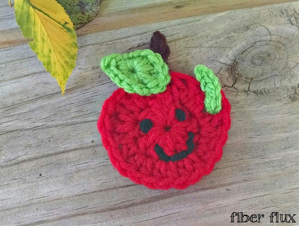 Happy Apple Crochet Applique | AllFreeCrochet.com