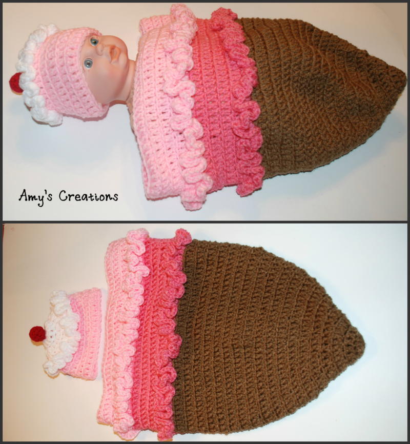 Crochet Ice Cream Cone Cocoon and Hat | AllFreeCrochet.com