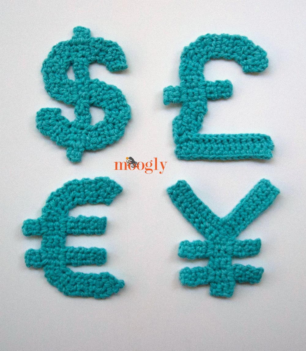 Easy Crochet Currency Symbols | AllFreeCrochet.com