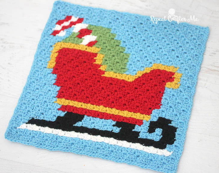 Santa's Sleigh Pixel Square | AllFreeCrochet.com