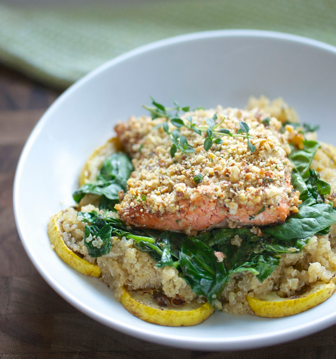 Almond-Crusted Quinoa Salmon | FaveHealthyRecipes.com