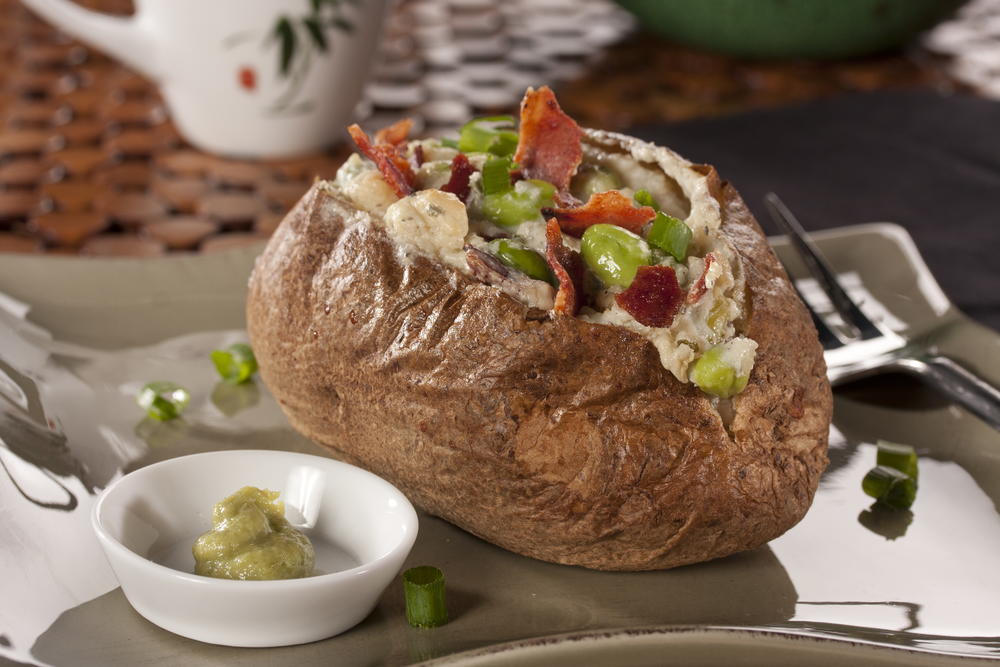 Wasabi-Ranch Twice Baked Potatoes | MrFood.com