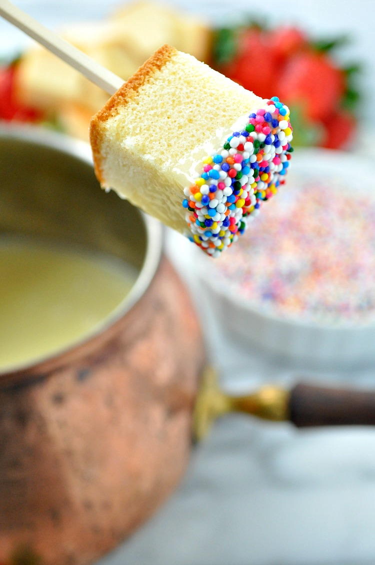 Easy White Chocolate Champagne Fondue | TheBestDessertRecipes.com