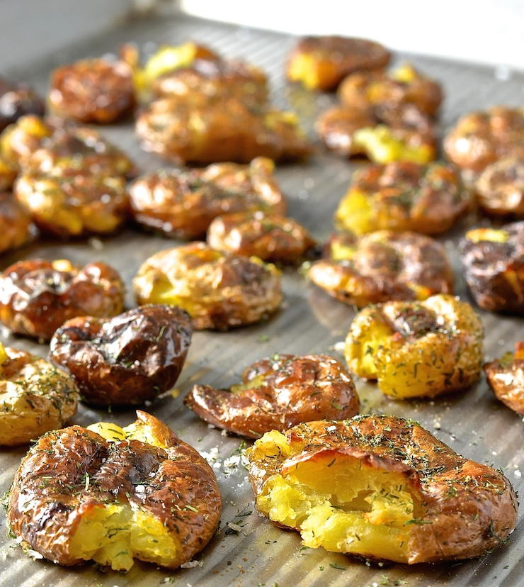 Dilly Smashed Baby Potatoes | FaveHealthyRecipes.com