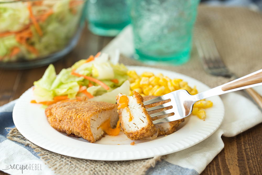 Nacho Cheese Stuffed Oven Fried Chicken | RecipeLion.com