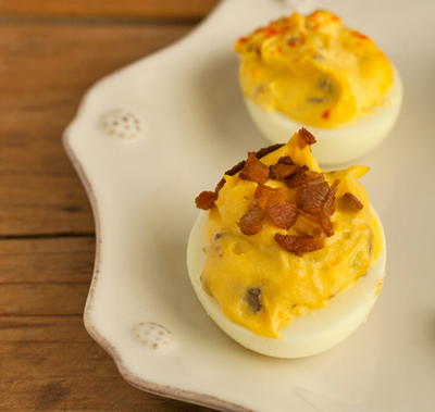 Pancetta and Green Onion Deviled Eggs | FaveSouthernRecipes.com