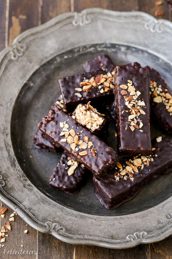Chocolate Covered Almond Butter Puffed Millet Bars | RecipeLion.com