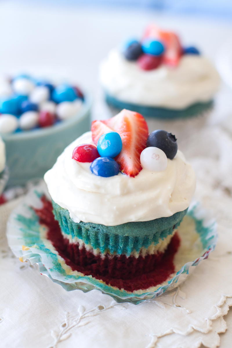 Red, White, and Blue Velvet Cupcakes | RecipeLion.com