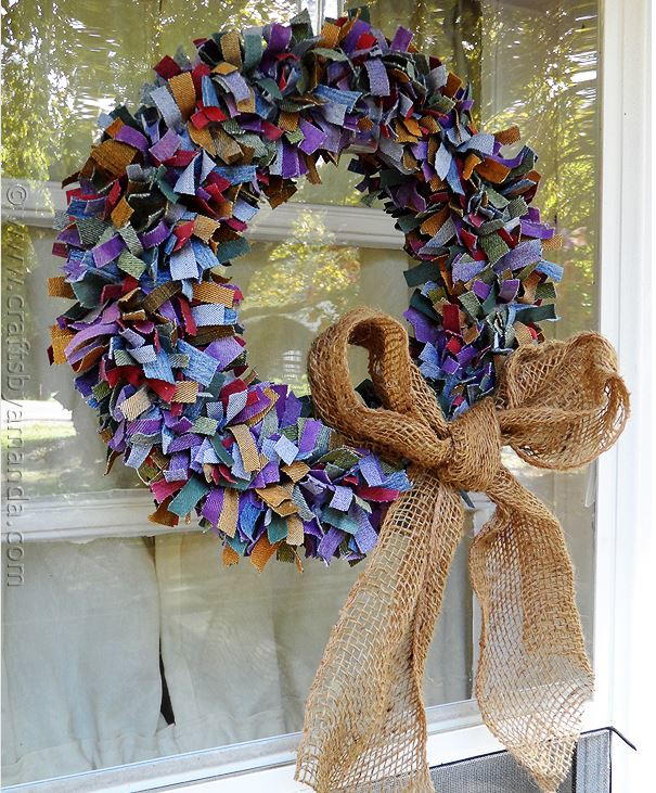 Scrappy Colored Denim DIY Wreath | AllFreeChristmasCrafts.com