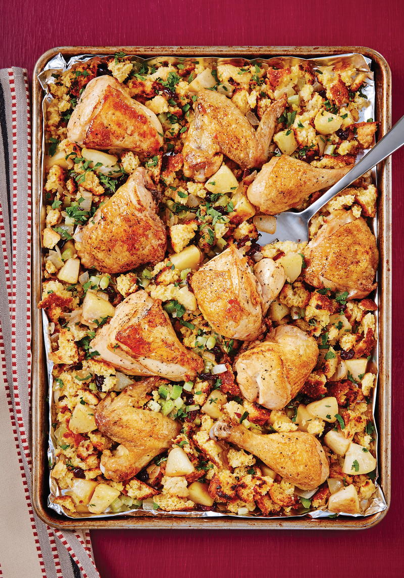 Weeknight Chicken and Stuffing Sheet Pan Dinner | RecipeLion.com
