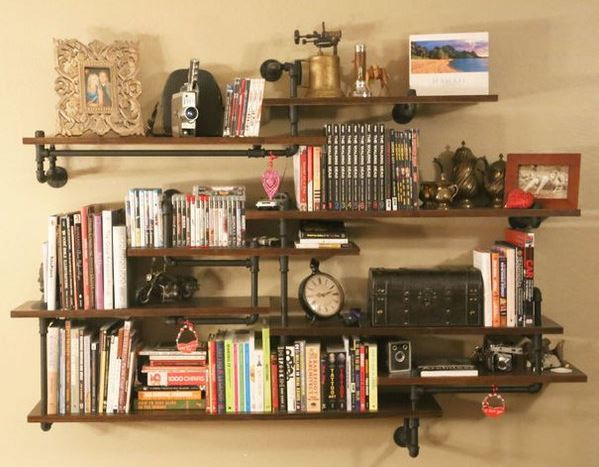 Industrial Chic Built-In Homemade Shelves | DIYIdeaCenter.com