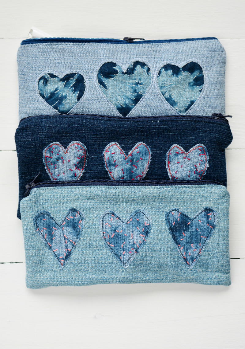 Denim Heart Pencil Cases | AllFreeSewing.com