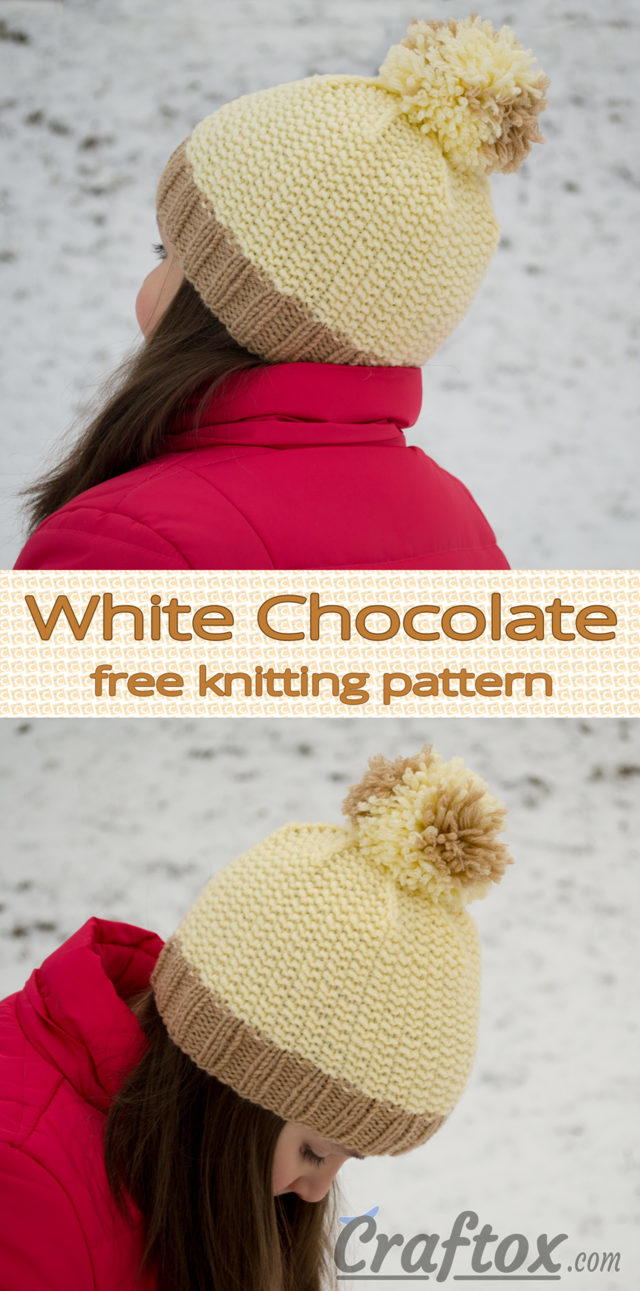 White Chocolate Hat with Pompom | AllFreeKnitting.com