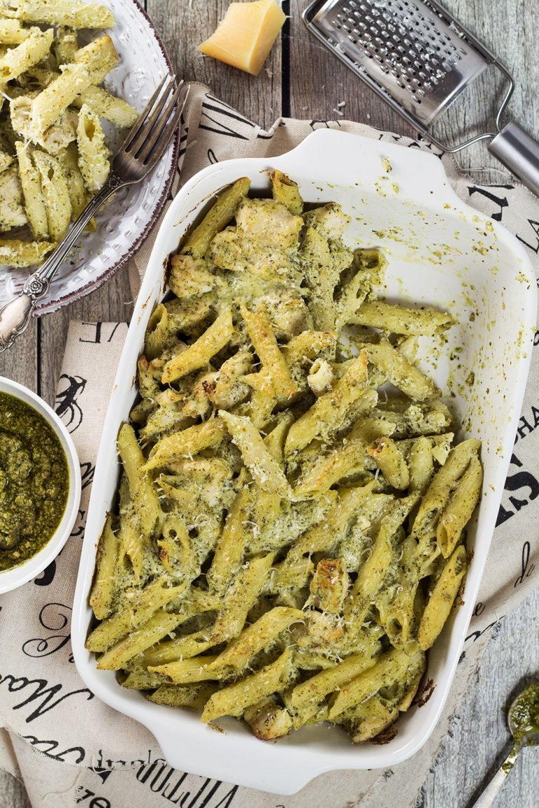 Basil Pesto Chicken Pasta Bake