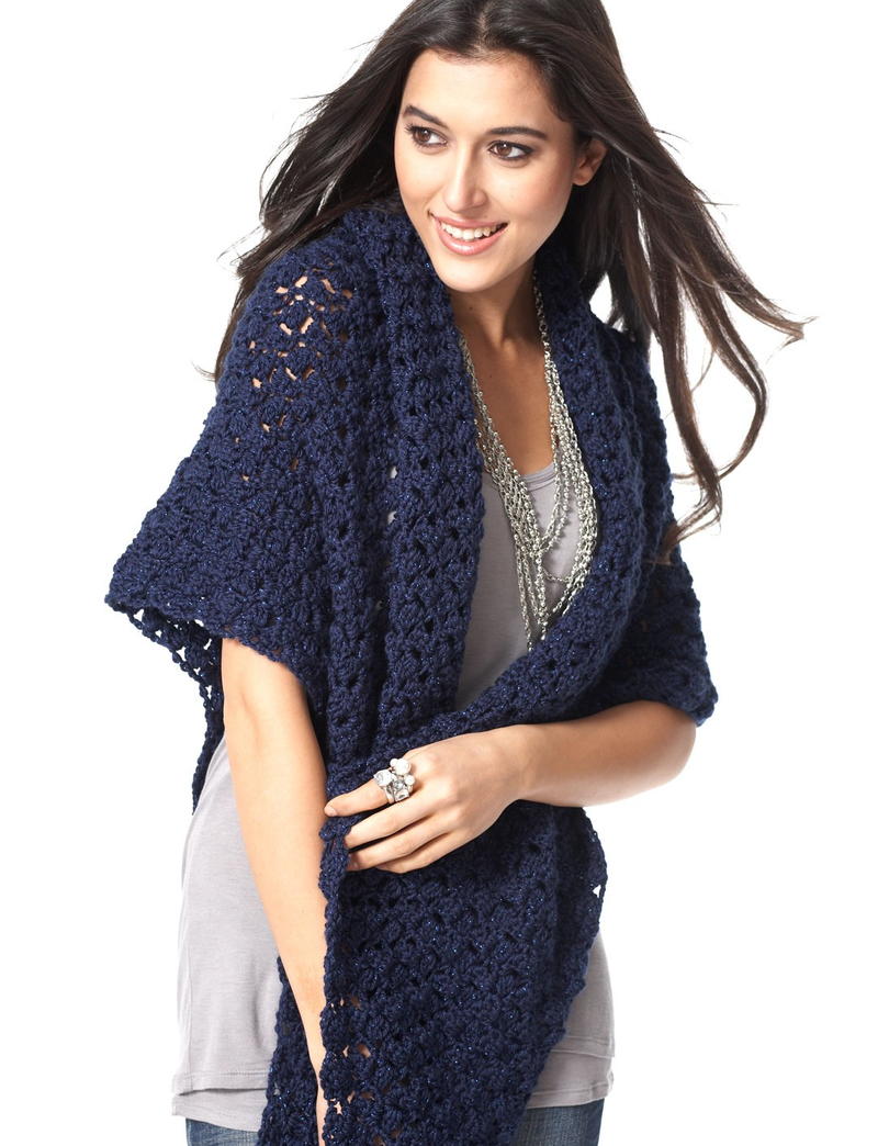 Sapphire Satin Sparkle Shawl | AllFreeCrochet.com