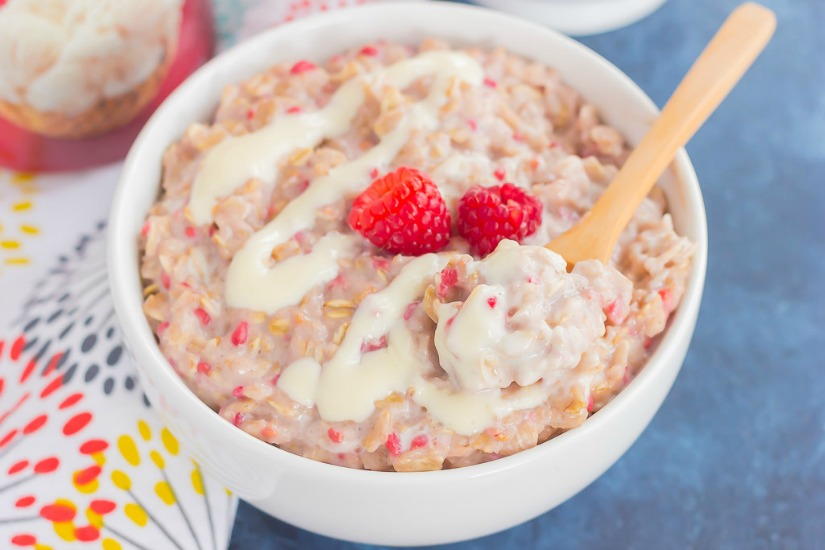 Raspberry Cheesecake Swirl Oatmeal | FaveSouthernRecipes.com