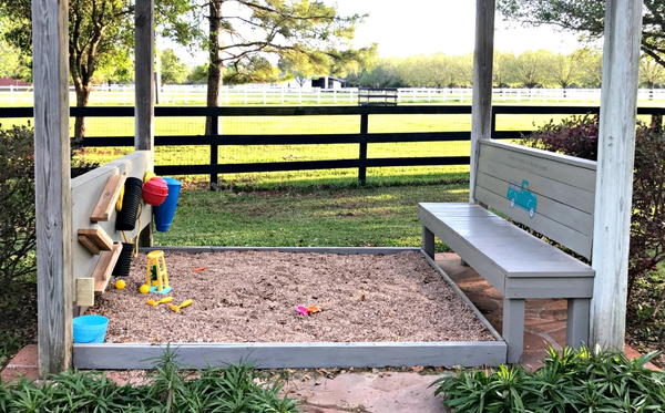 Gravel DIY Play Area and Rustic Bench | DIYIdeaCenter.com