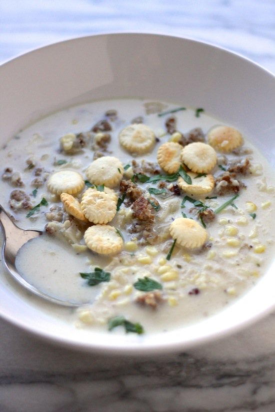 Slow Cooker Sweet Corn Sausage Chowder | FaveSouthernRecipes.com