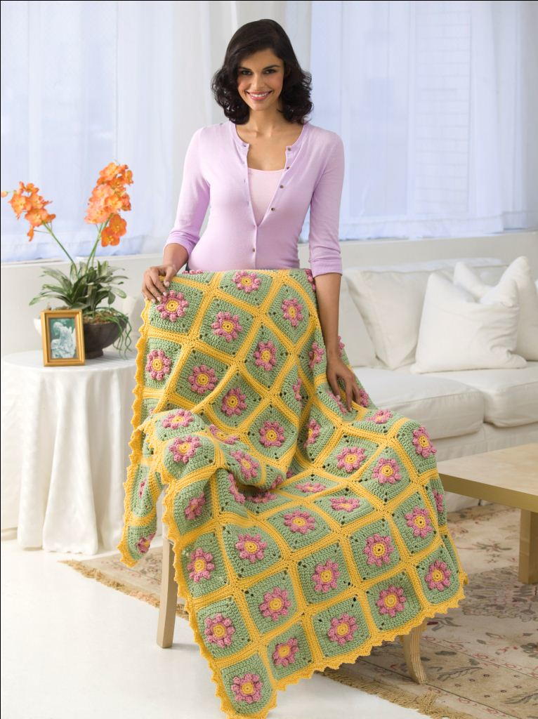 Colorful Country Flowers Throw | AllFreeCrochetAfghanPatterns.com