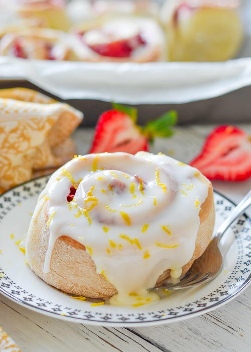 Sticky Lemon Strawberry Sweet Rolls | FaveHealthyRecipes.com
