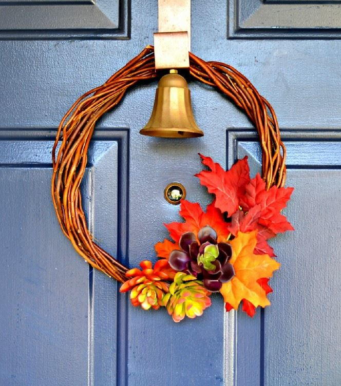 Succulents and Leaves Fall Wreath | AllFreeHolidayCrafts.com