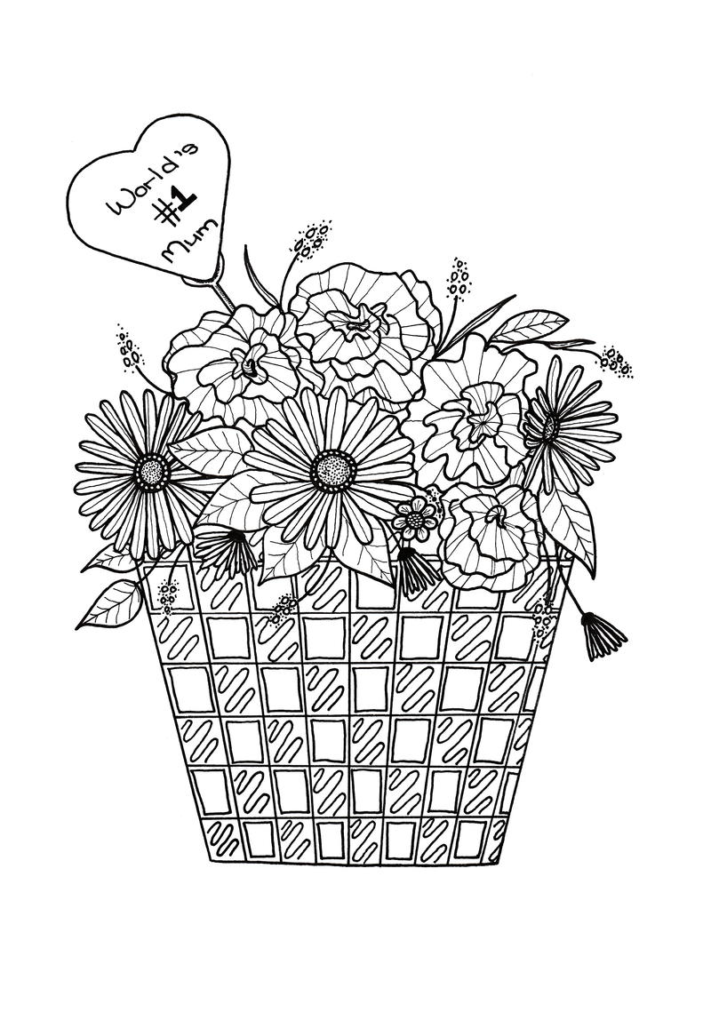 Flower Basket Mother's Day Coloring Page | FaveCrafts.com