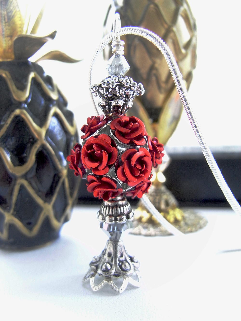 Rose Cluster Faux Perfume Bottle Necklace | AllFreeJewelryMaking.com