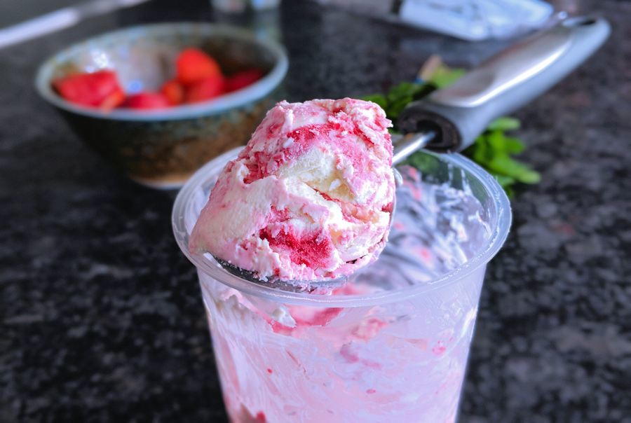 No Churn Raspberry Ripple Ice Cream | TheBestDessertRecipes.com