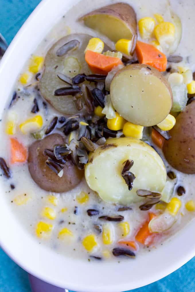 Corn & Potato Chowder with Wild Rice | RecipeLion.com