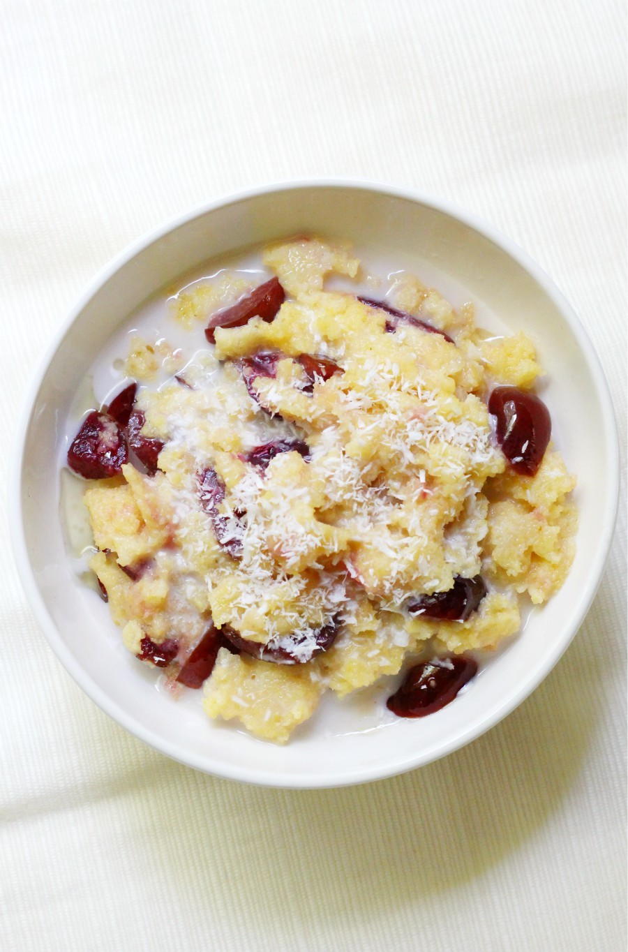 Sweet Cherry Coconut Breakfast Polenta | FaveGlutenFreeRecipes.com