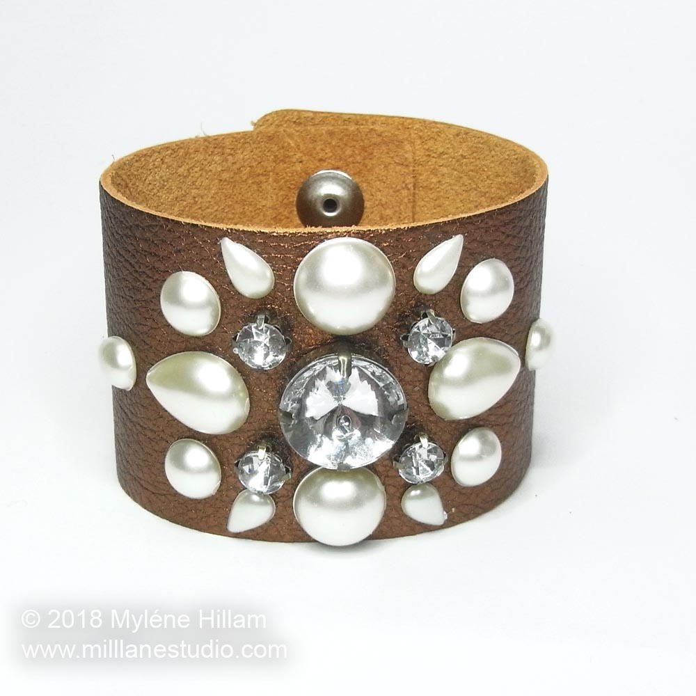 Bejewelled Leather Cuff | AllFreeJewelryMaking.com