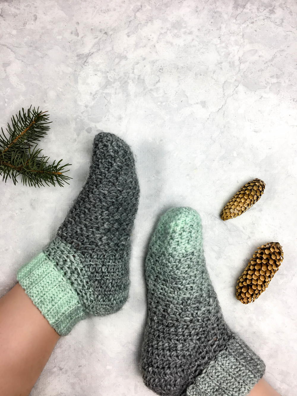 Wintermint Slipper Socks | AllFreeCrochet.com