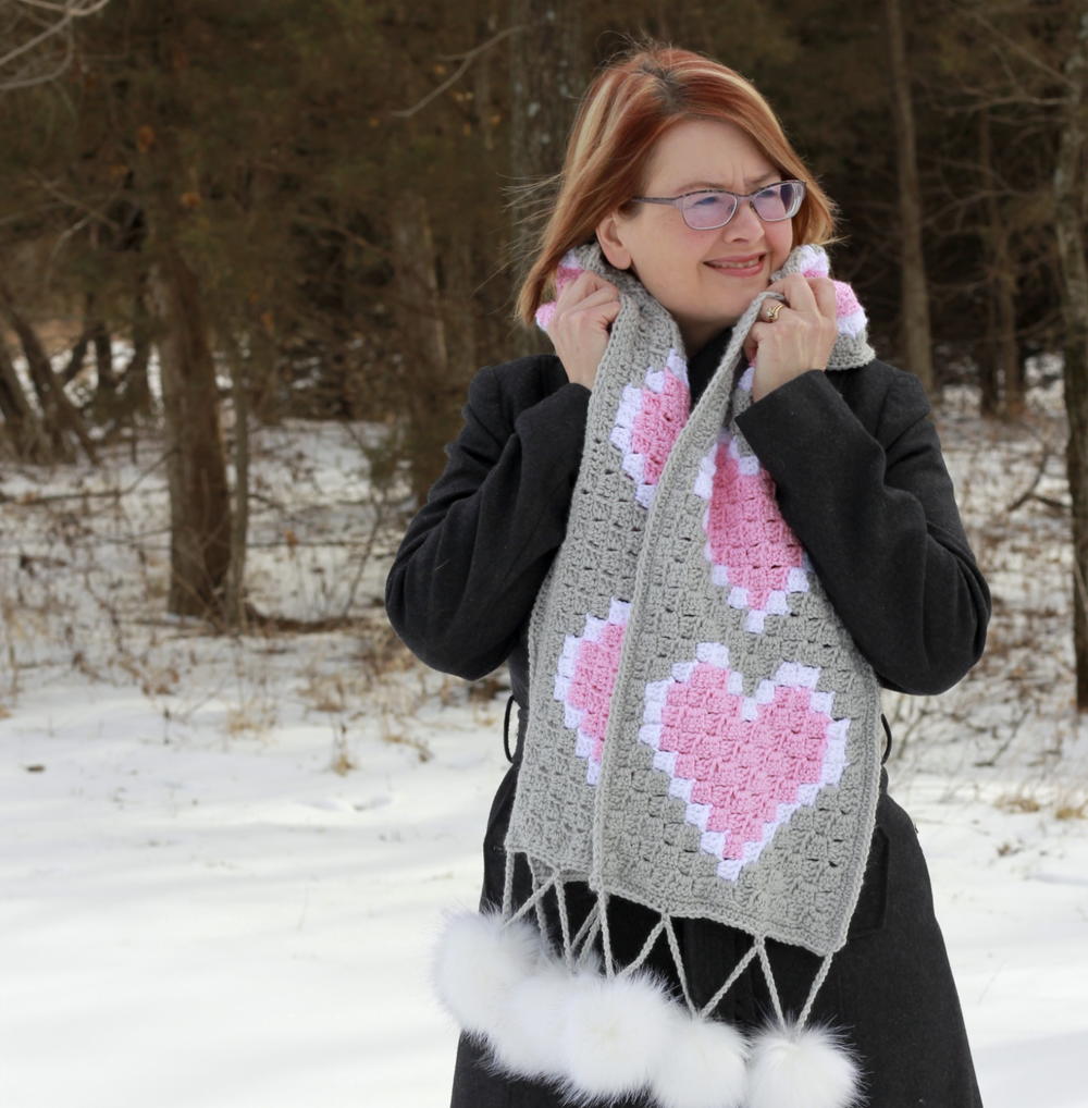 Heart C2C Scarf | AllFreeCrochet.com