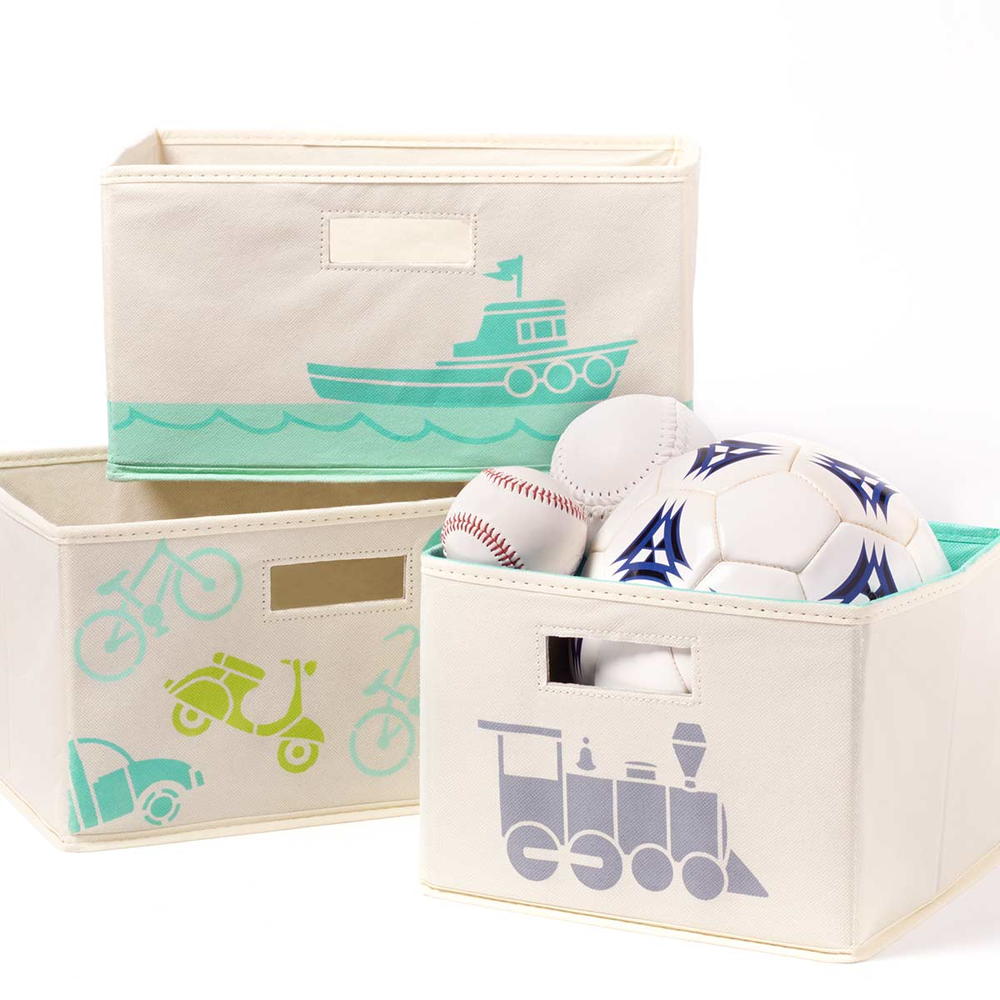 Transportation Stenciled Fabric Crates DIY | DIYIdeaCenter.com