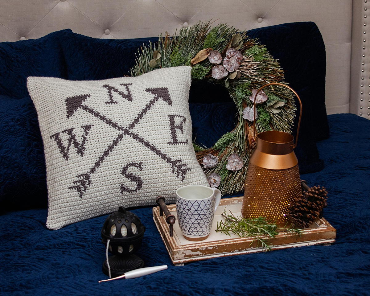 Compass Crochet Pillow | AllFreeCrochet.com