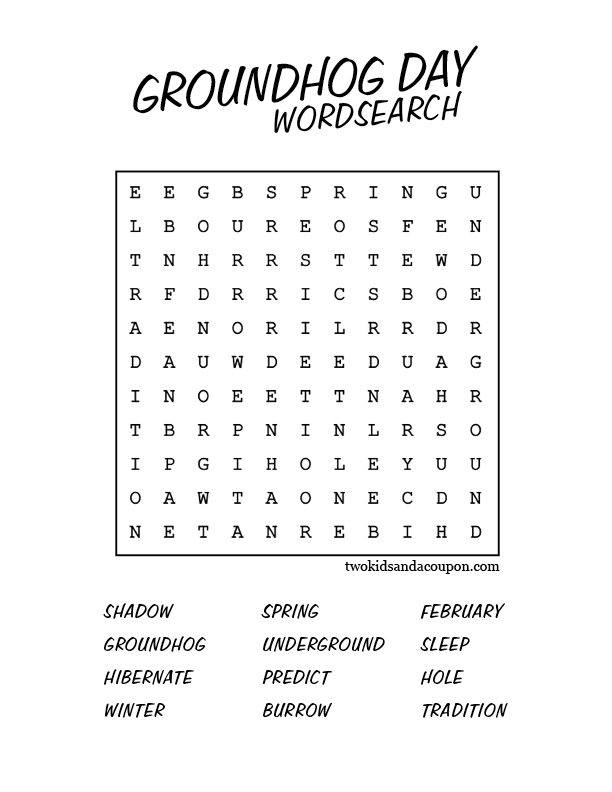 Free Printable Groundhog Day Word Search | AllFreeHolidayCrafts.com