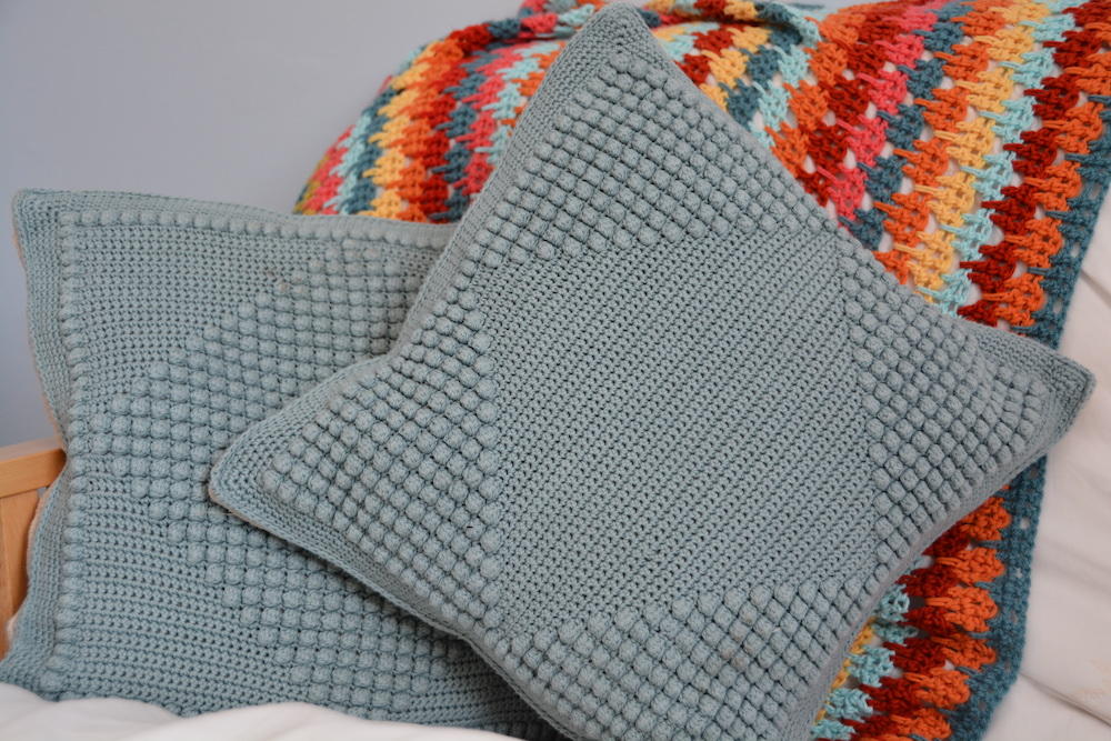 Diamond Bobble Cushions | AllFreeCrochet.com