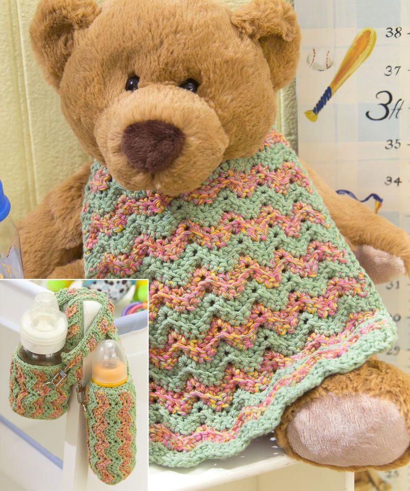 Baby Bottle Cozy & Bib | AllFreeCrochet.com