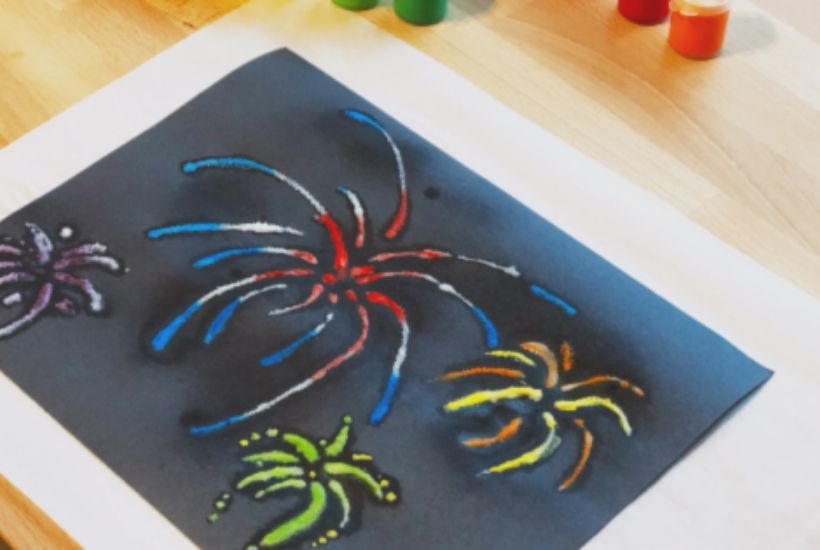 Fireworks Raised Salt Painting | AllFreeKidsCrafts.com