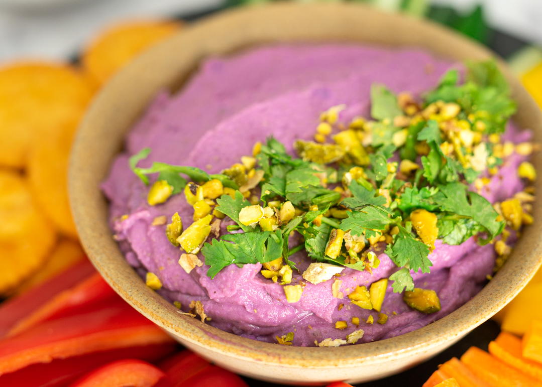 Purple Sweet Potato Hummus | FaveHealthyRecipes.com