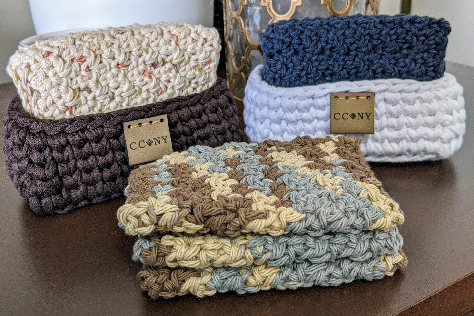 Mini Cloths And Basket Set | AllFreeCrochet.com