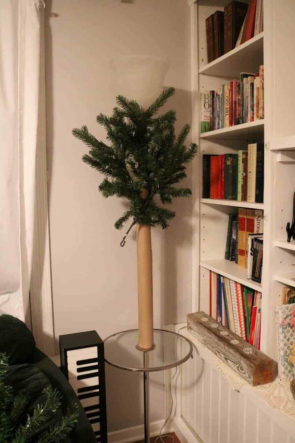DIY Evergreen Floor Lamp Christmas Tree | AllFreeChristmasCrafts.com