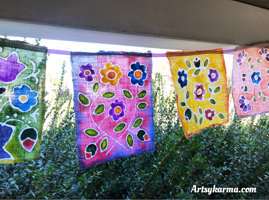 Batik Style Prayer Flags Using Glue | DIYIdeaCenter.com