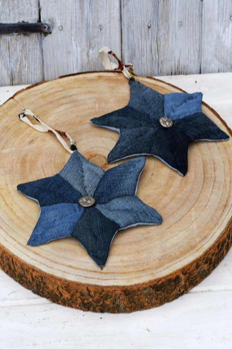 Denim Patchwork Quilted Star Decorations | AllFreeSewing.com