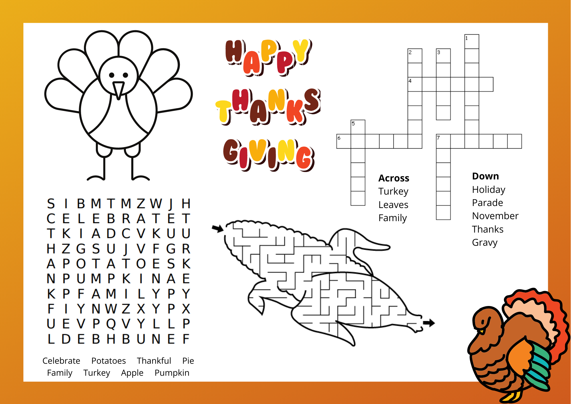 Thanksgiving Place Mats For Kids | AllFreeHolidayCrafts.com